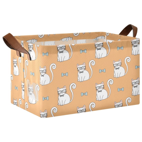 Cat Bow Collapsible Storage Bin Open Home Shelf Basket Water-Resistant ...