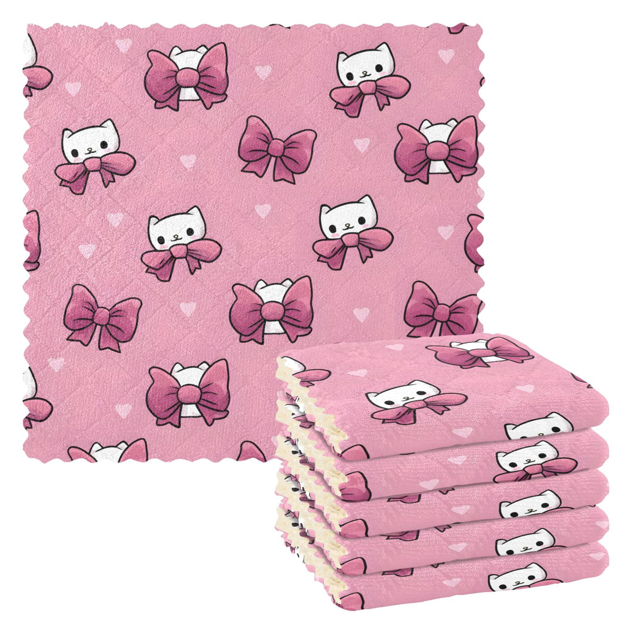 Cat Bow Kitchen Cloth Dish Towels for Drying Washing Absorbent Dish ...