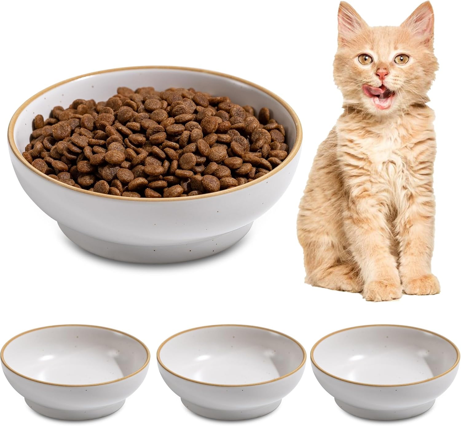 Cat Bowl, Ceramic Small Pet Bowl Pack of 3, Dishwash Safe Pet Food and ...