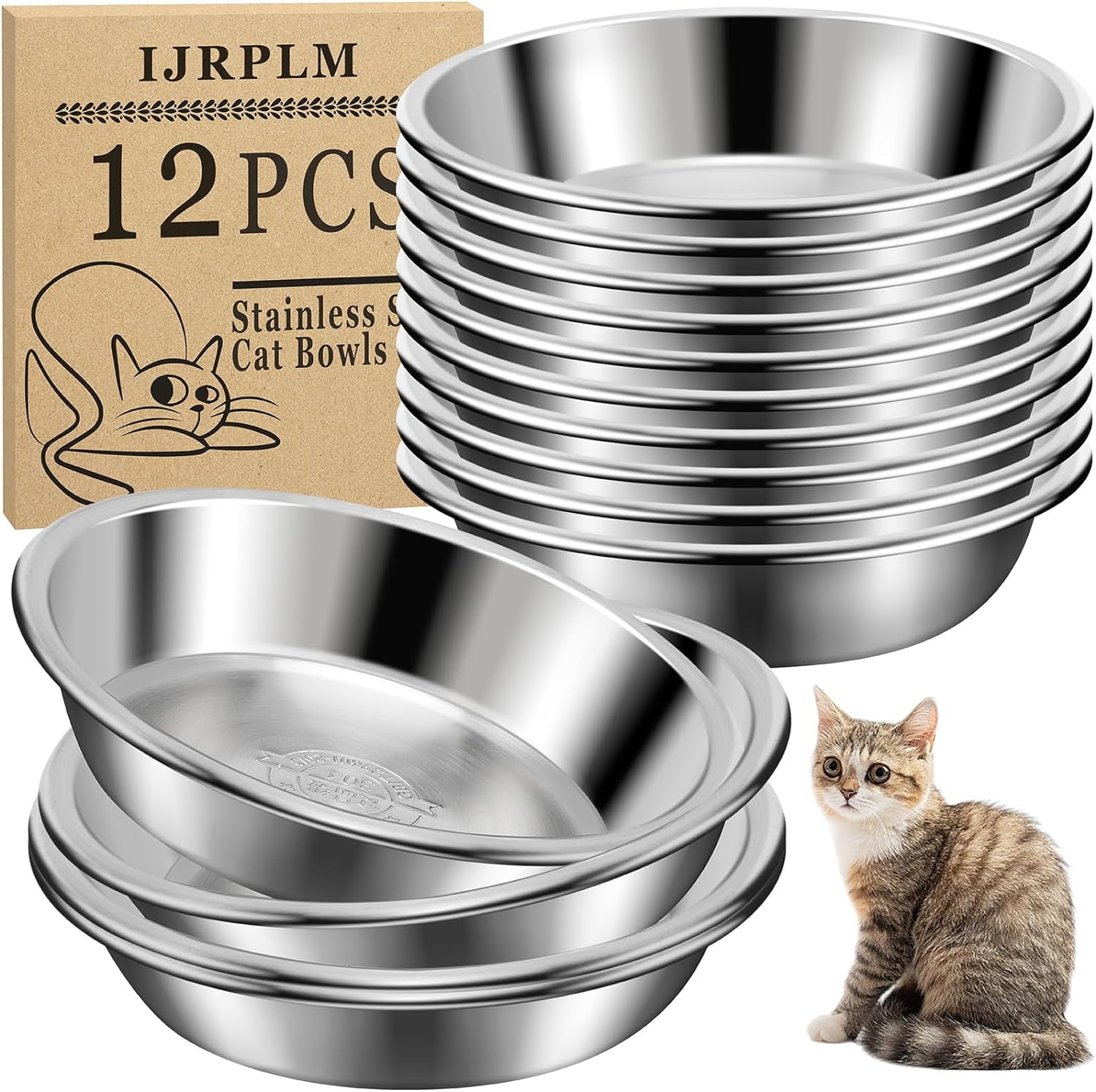 Cat Bowls,12Pcs Stainless Steel Cat Food Bowls,Replacement Whisker ...