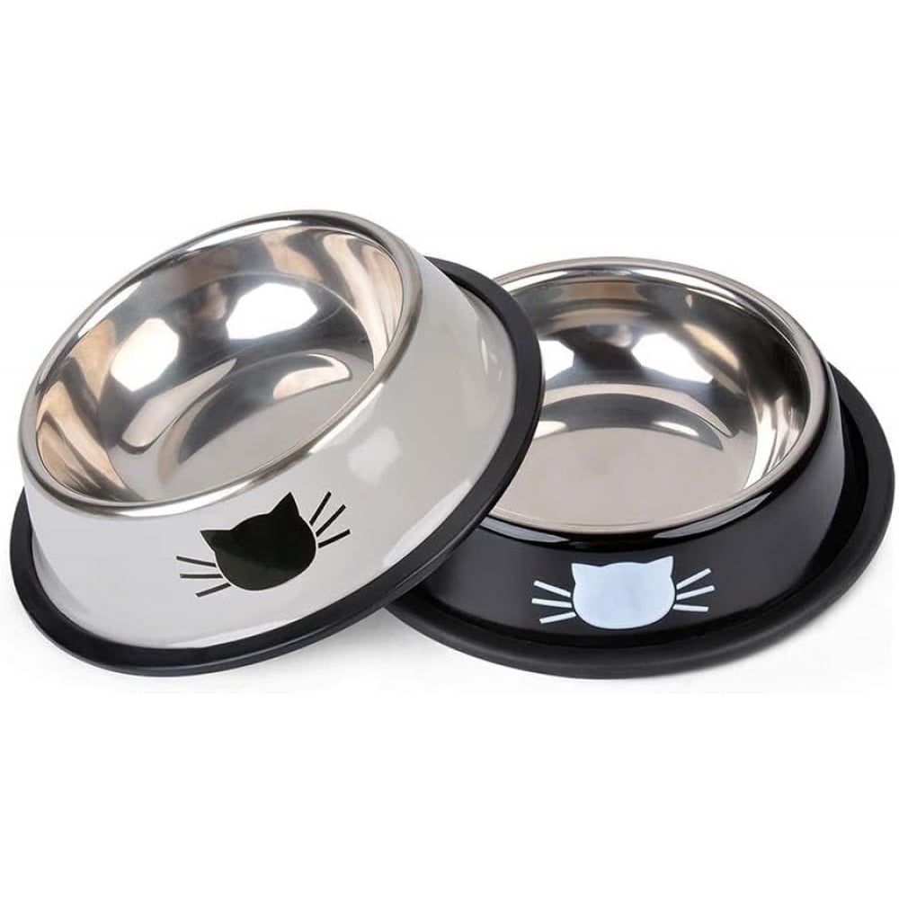 Cat Bowls for Food and Water,2PCS Non-Slip Stainless Steel Small 8 Oz ...