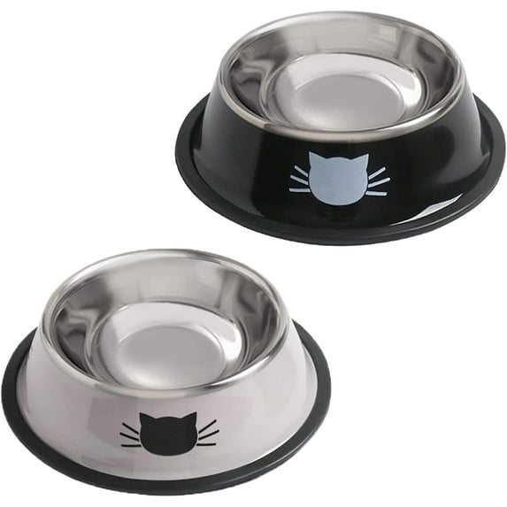 Cat Bowls for Food and Water,2PCS Non-Slip Stainless Steel Small Food ...