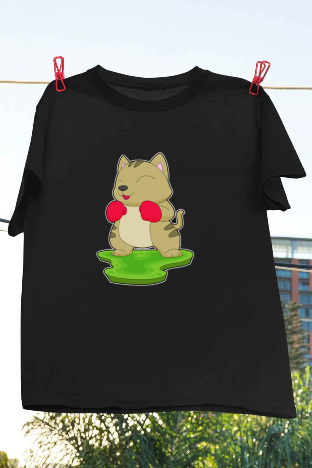 Cat Boxer Funny Kitty Wearing Boxing Gloves Cartoon T-Shirt up to 5XL ...