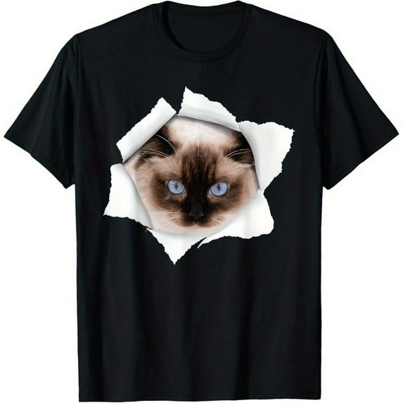 Cat Breaking Through Paper Graphic Tee Cute Blue Eyed Cat Illustration ...