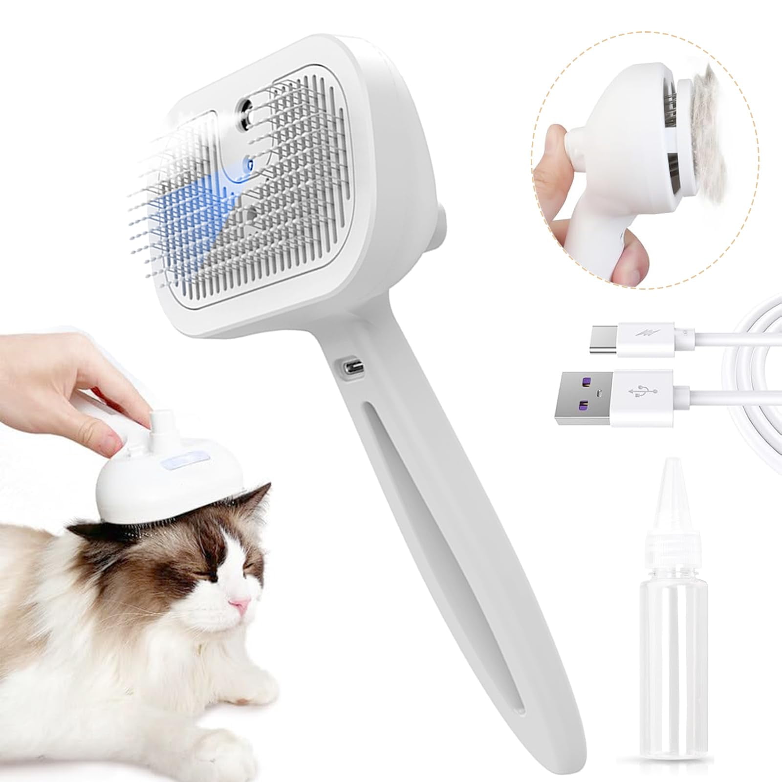 Cat Brush with Release Button,Spray Cat Hair Brush for Pet Hair Removal ...