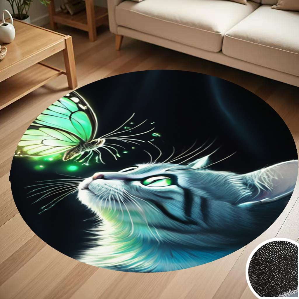 Cat Butterfly Dream Round Carpet Living Room Bedroom Home Decoration ...