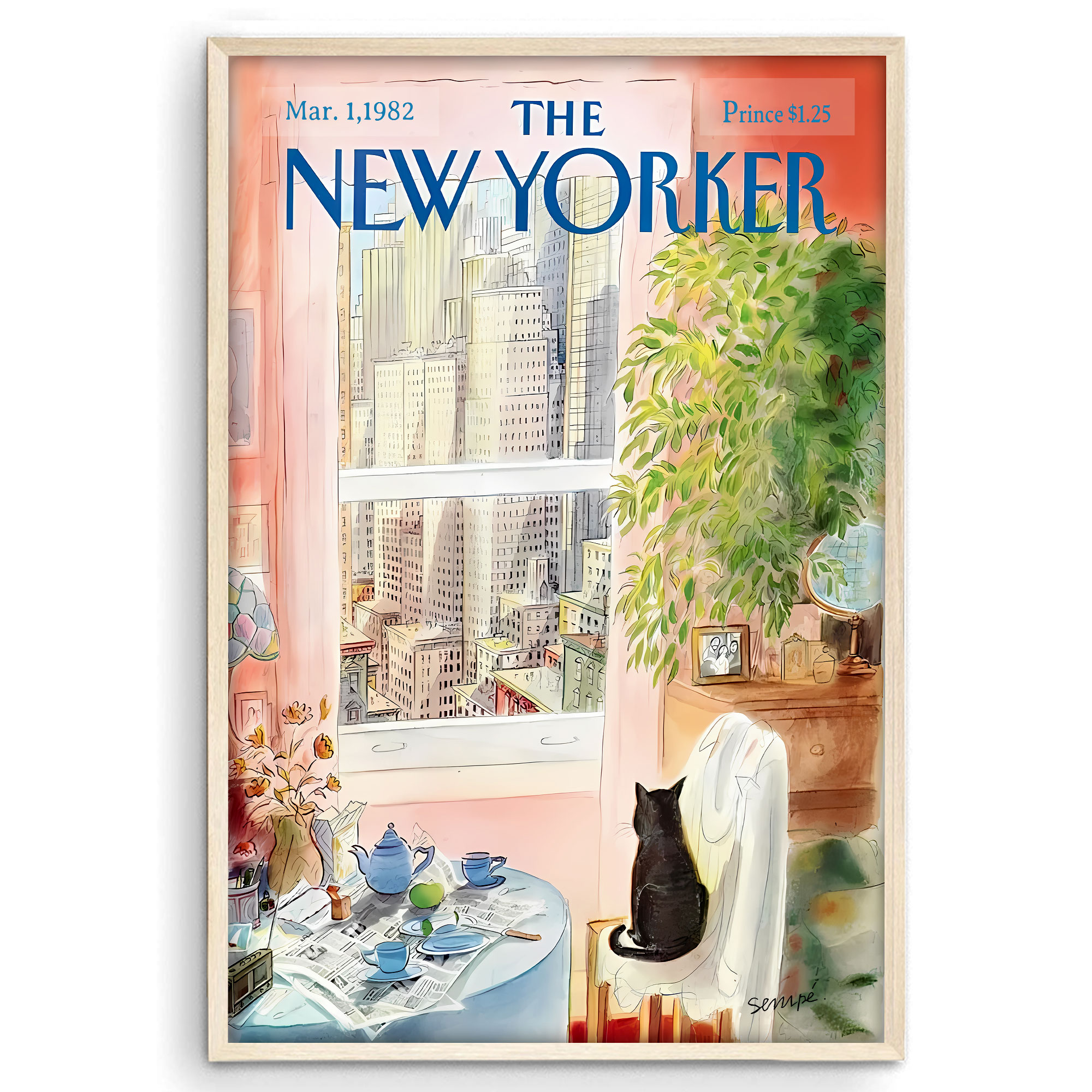 Cat By The Window Poster Soft Tone New Yorker Inspired Cityscape Wall ...