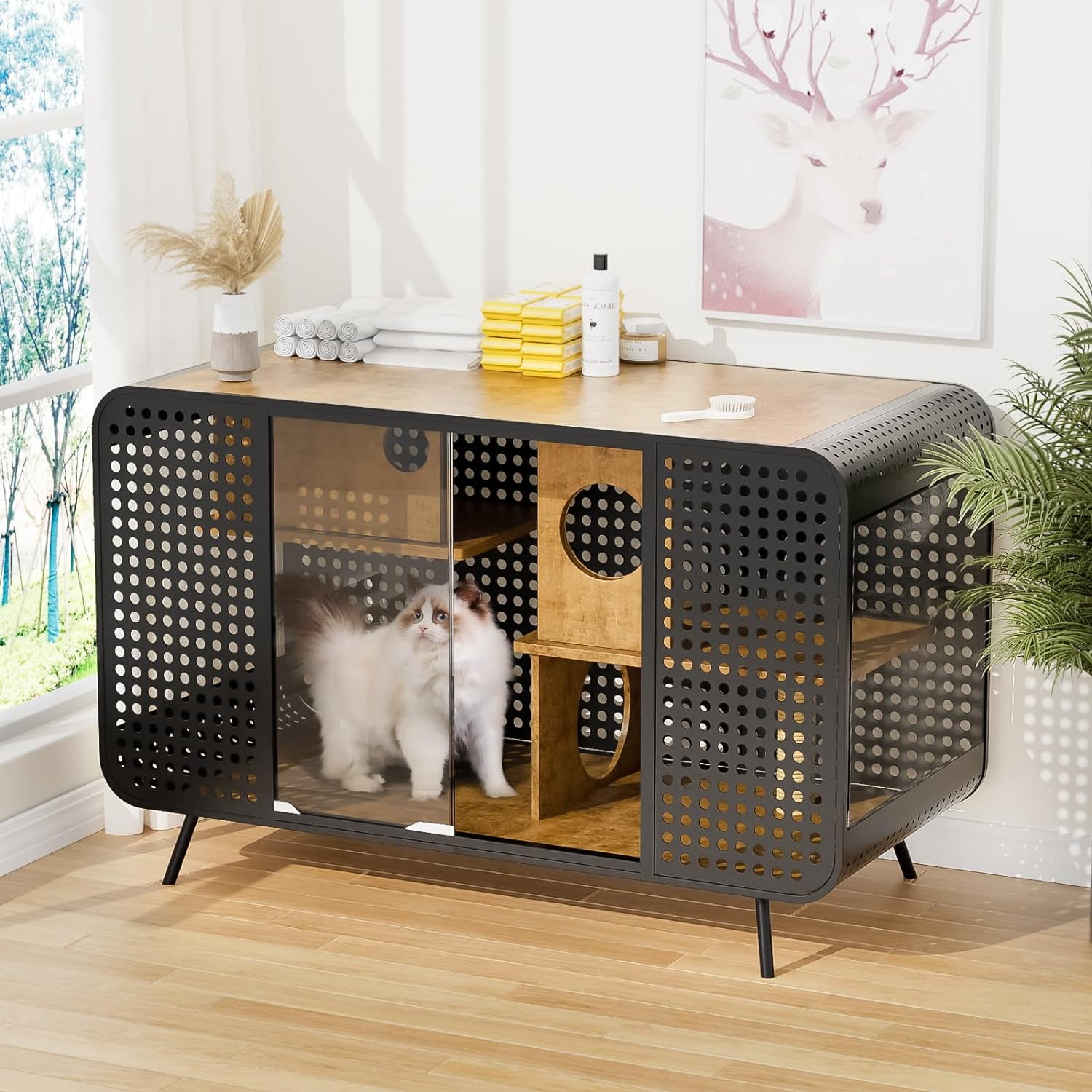 Cat Cabinet House Furniture with Glass, Cat Villa House Furniture ...