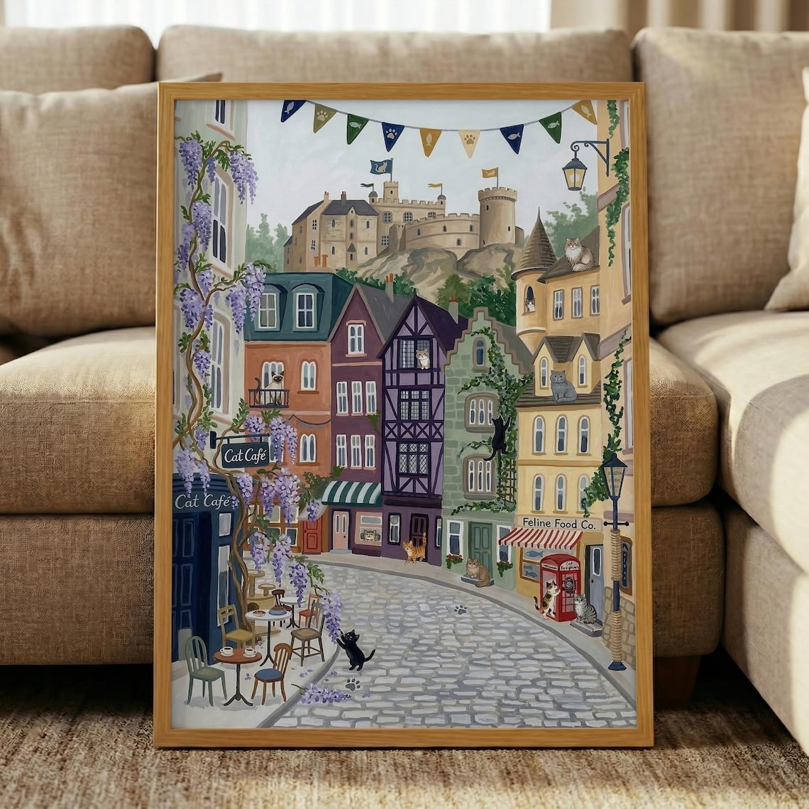 Cat Cafe City Whimsical Feline Town Colorful European Street Quirky ...