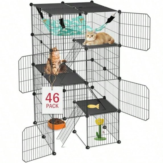 Cat Cage 4-Tier DIY Cat Enclosures Catio Cat Playpen Indoor Outdoor ...