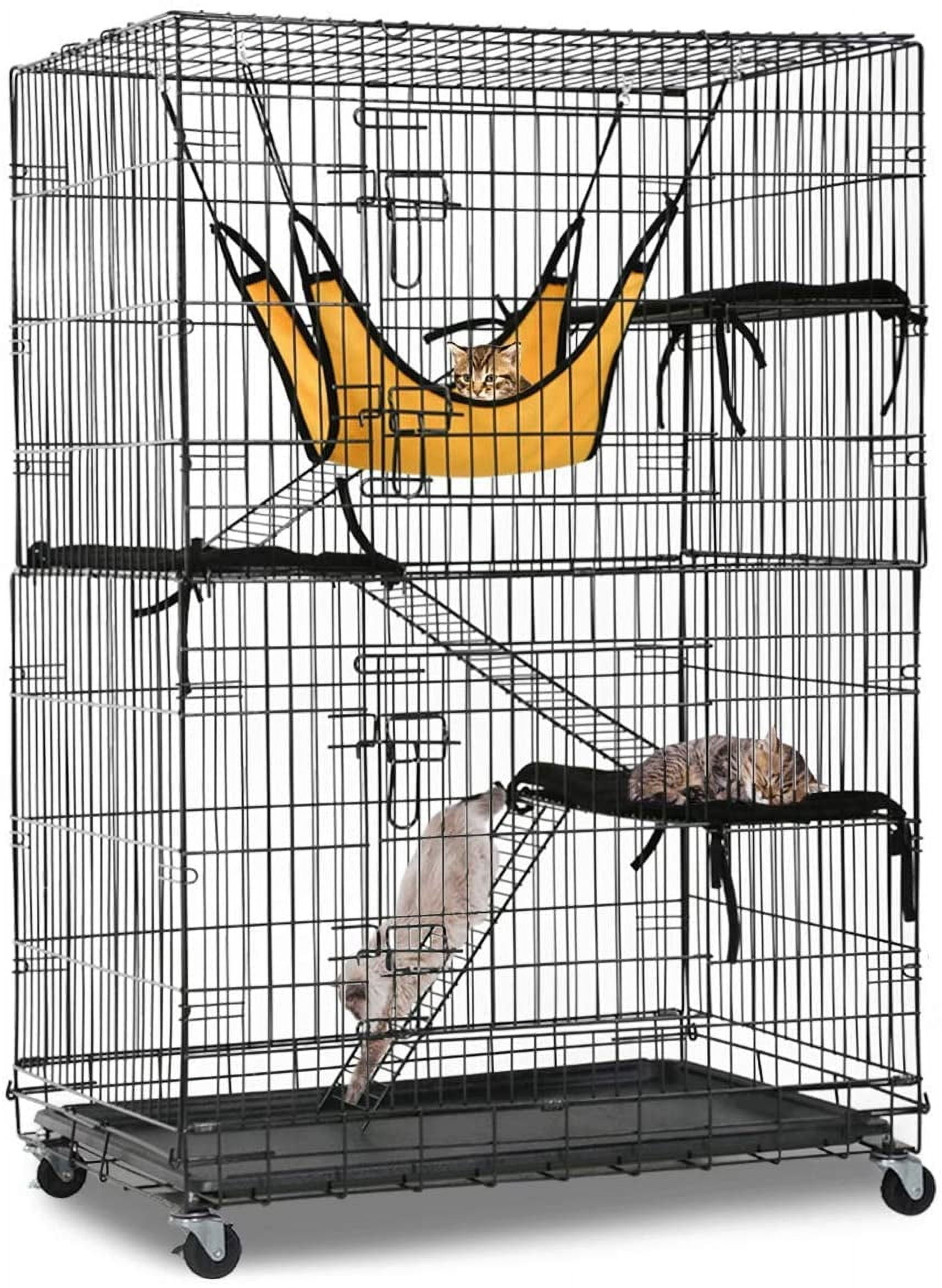 Cat Cage Cat Crate Kennels Pet Playpen Large 3-Tier 48" Height Kitten House Furniture with ...