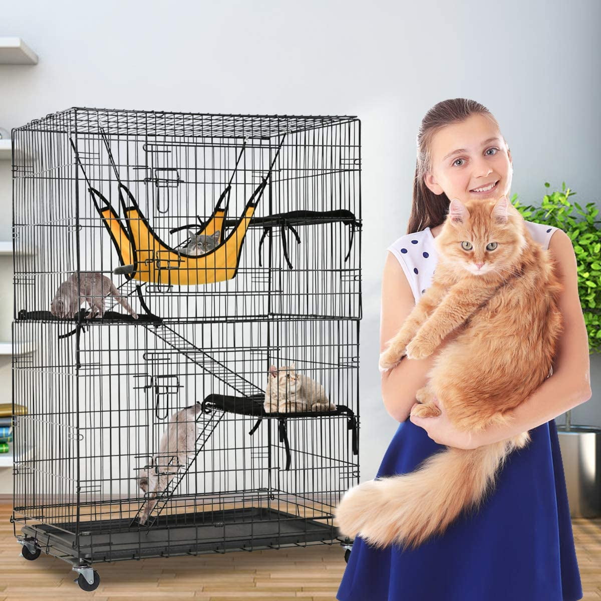 Cat Cage Cat Crate Metal 3 Tier Cat Playpen Box Enclosure Pet Cat ...