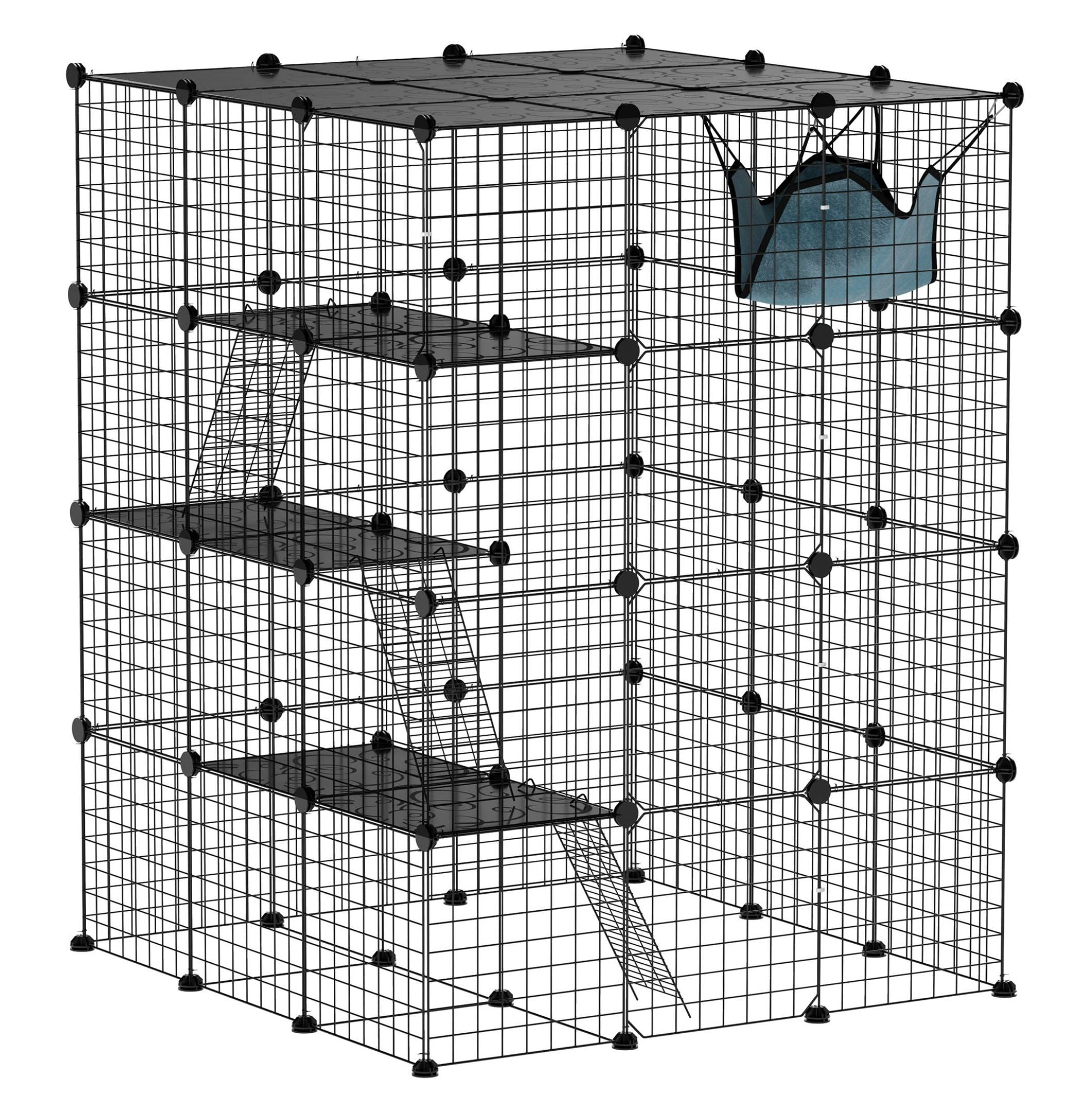 Cat Cage Indoor 4 Tier, Large Cat Crate with Hammock, Ramps, Jumping ...