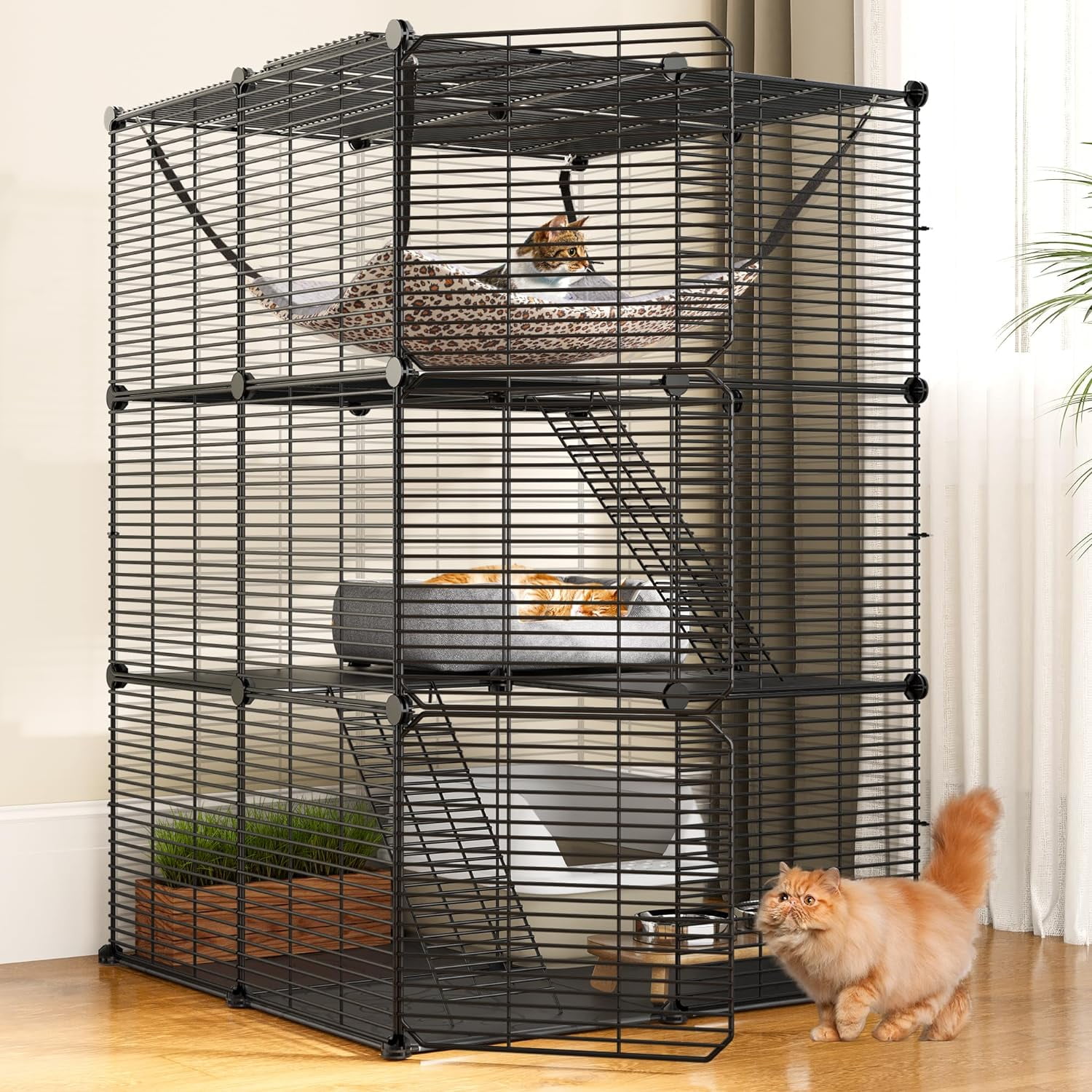 Cat Cage Indoor Cat Enclosures DIY Cat Playpen Metal Kennel with Extra ...