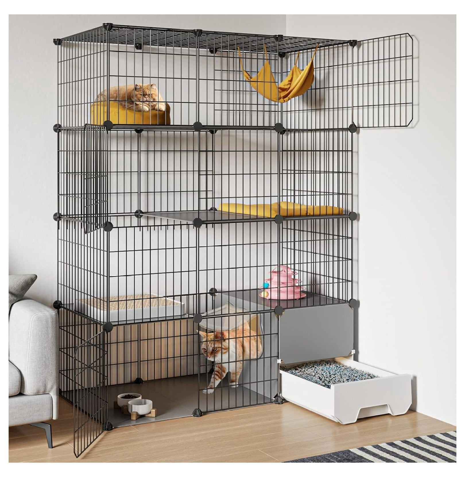 Cat Cage with Litter Box, 4-Tier DIY Enclosures Large Playpen ...