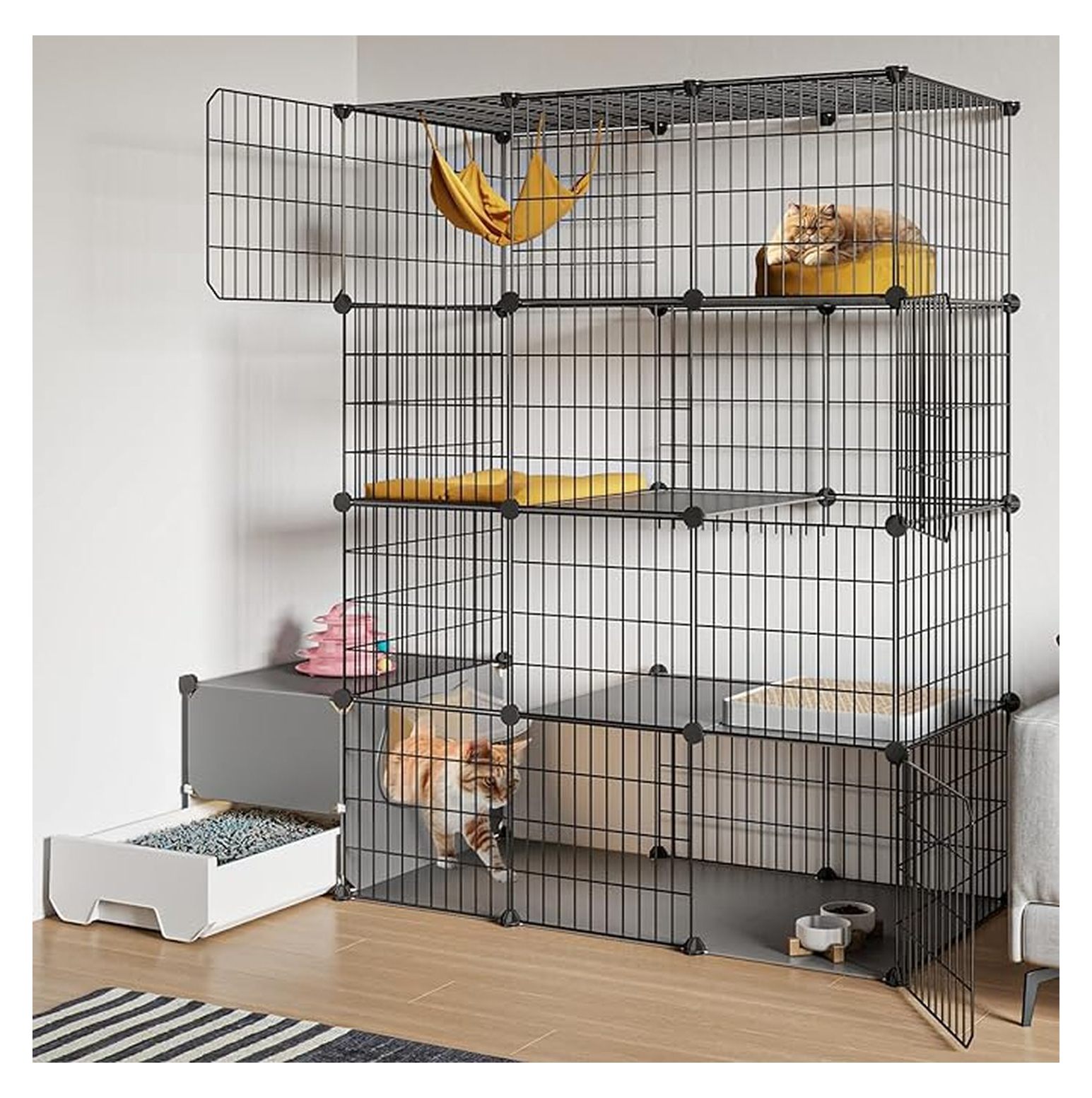 Cat Cage with Litter Box,4-Tier DIY Enclosures Large Playpen Detachable ...