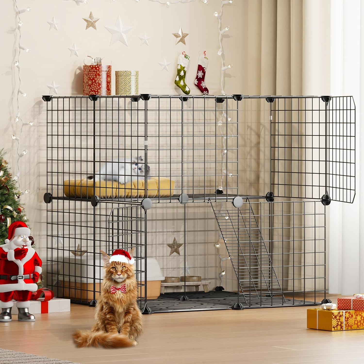 Cat Cages Indoor, 2 Tier Cat Enclosure with Climbing Ladder, Cat Crates ...