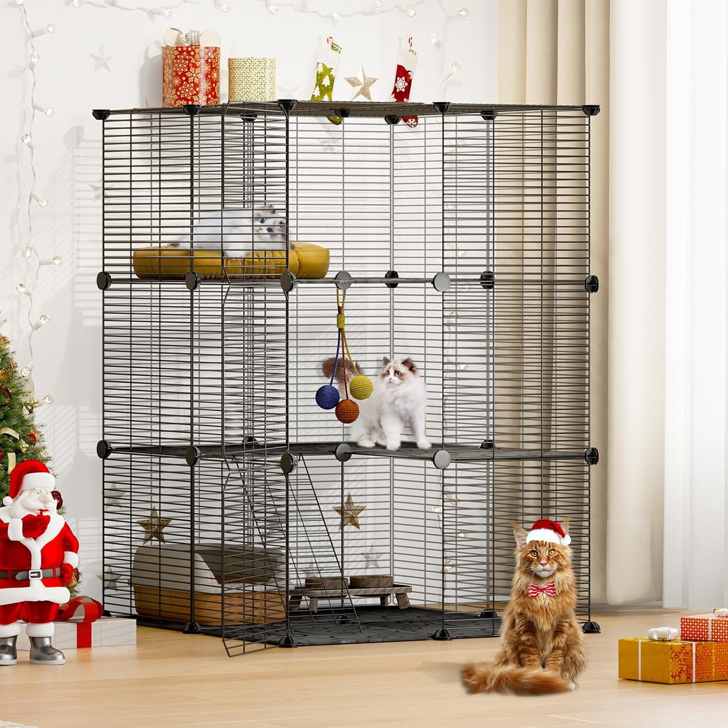 Cat Cages Indoor, 3 Tier Cat Enclosure, Cat Cage with Toy Ball for 2-3 ...