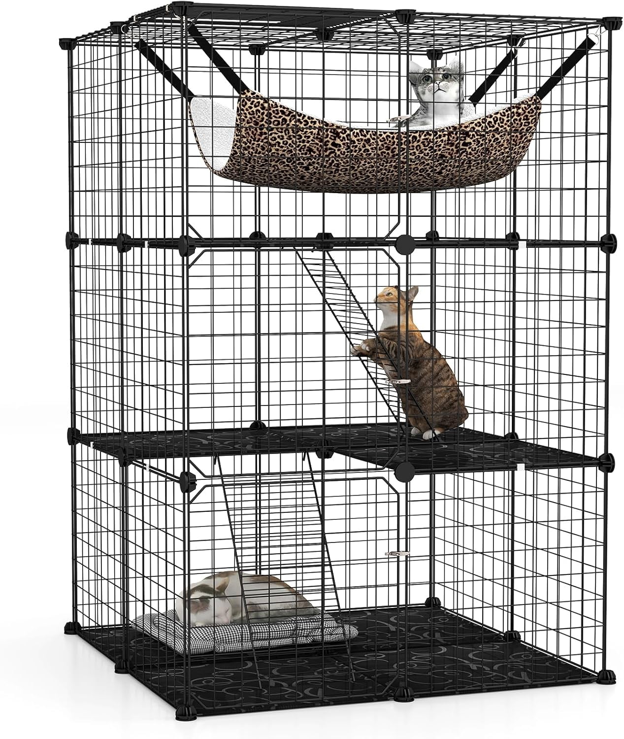 Cat Cages Indoor, 3-Tier Cat Enclosure with Skylight, Extra Large ...