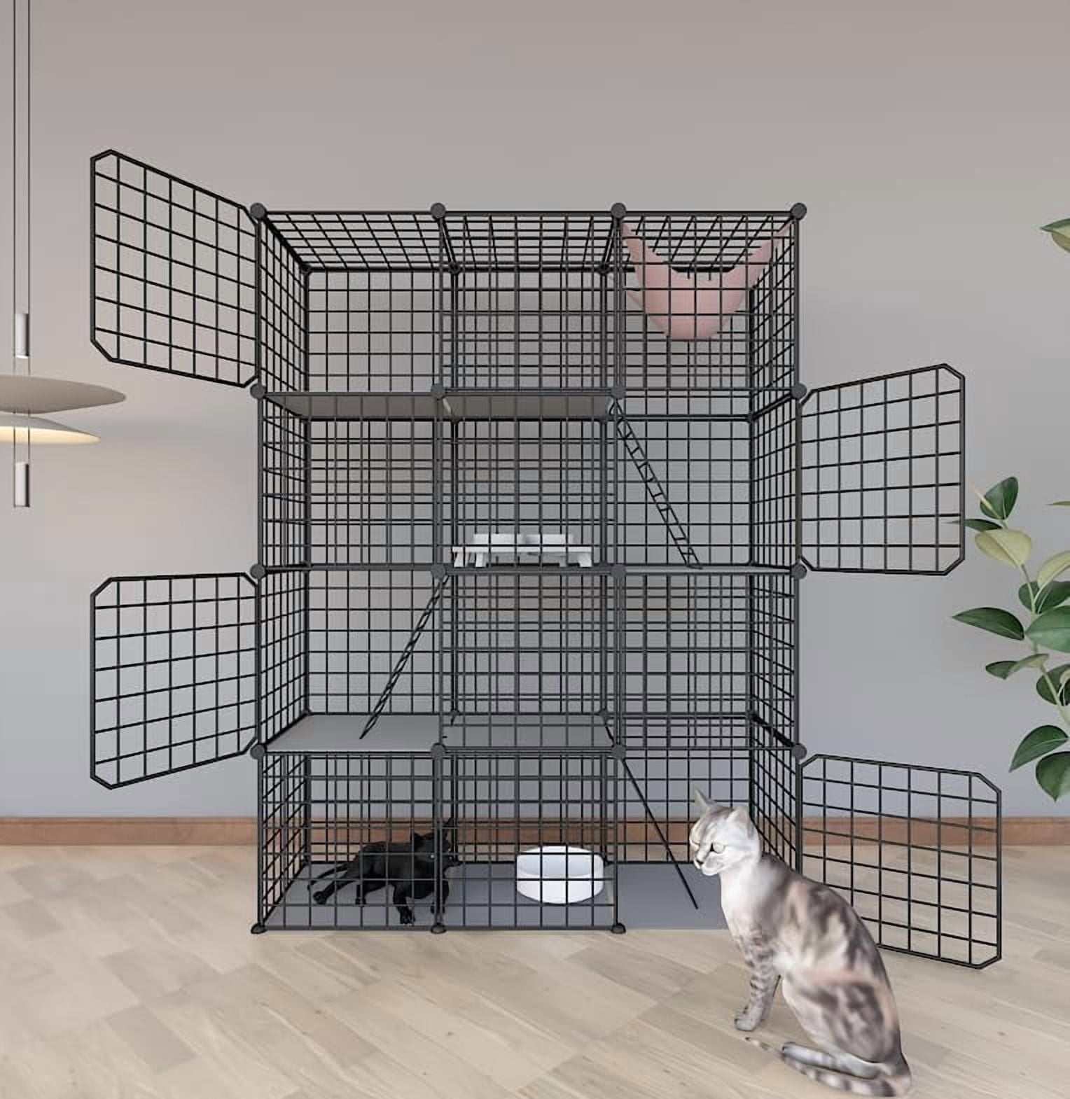 Cat Cages Indoor Enclosure with Plastic Platforms, Cat Playpen Catio ...