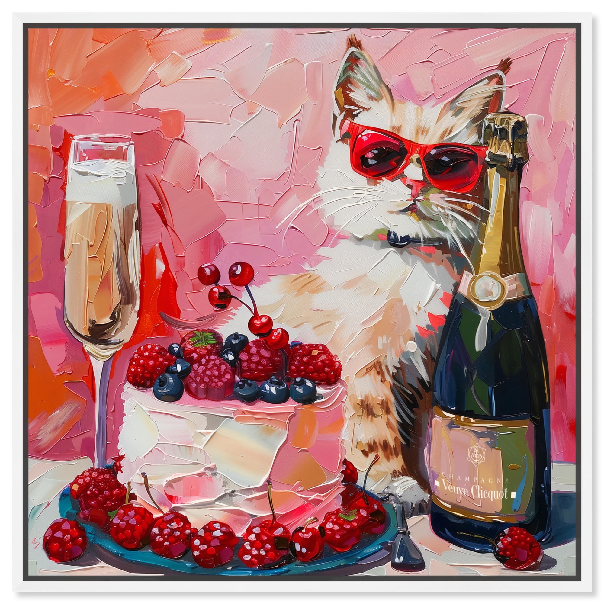 Cat Cake Party Canvas Trendy Kitchen Art by Art Remedy, White Frame, 16 ...