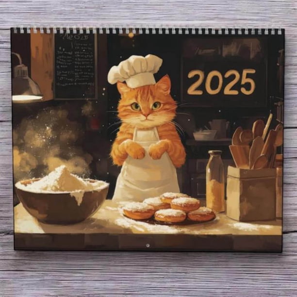 Cat Calendar 2025 Wall,Cooking Kitten Party 2025 Wall Calendar 12 Month ...