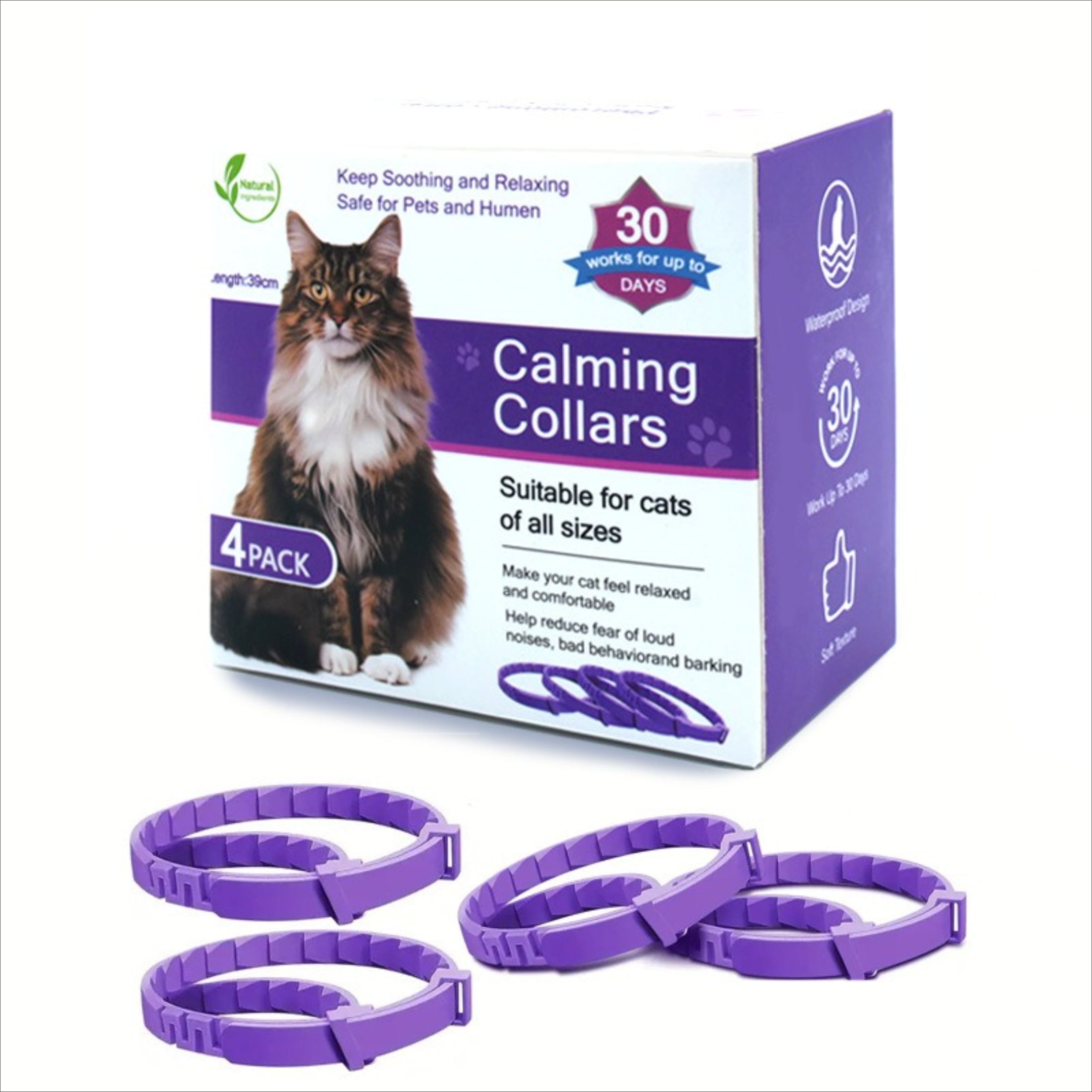Cat Calming Collar 4-Pack, Soothing Relief for Anxious Cats, Adjustable ...