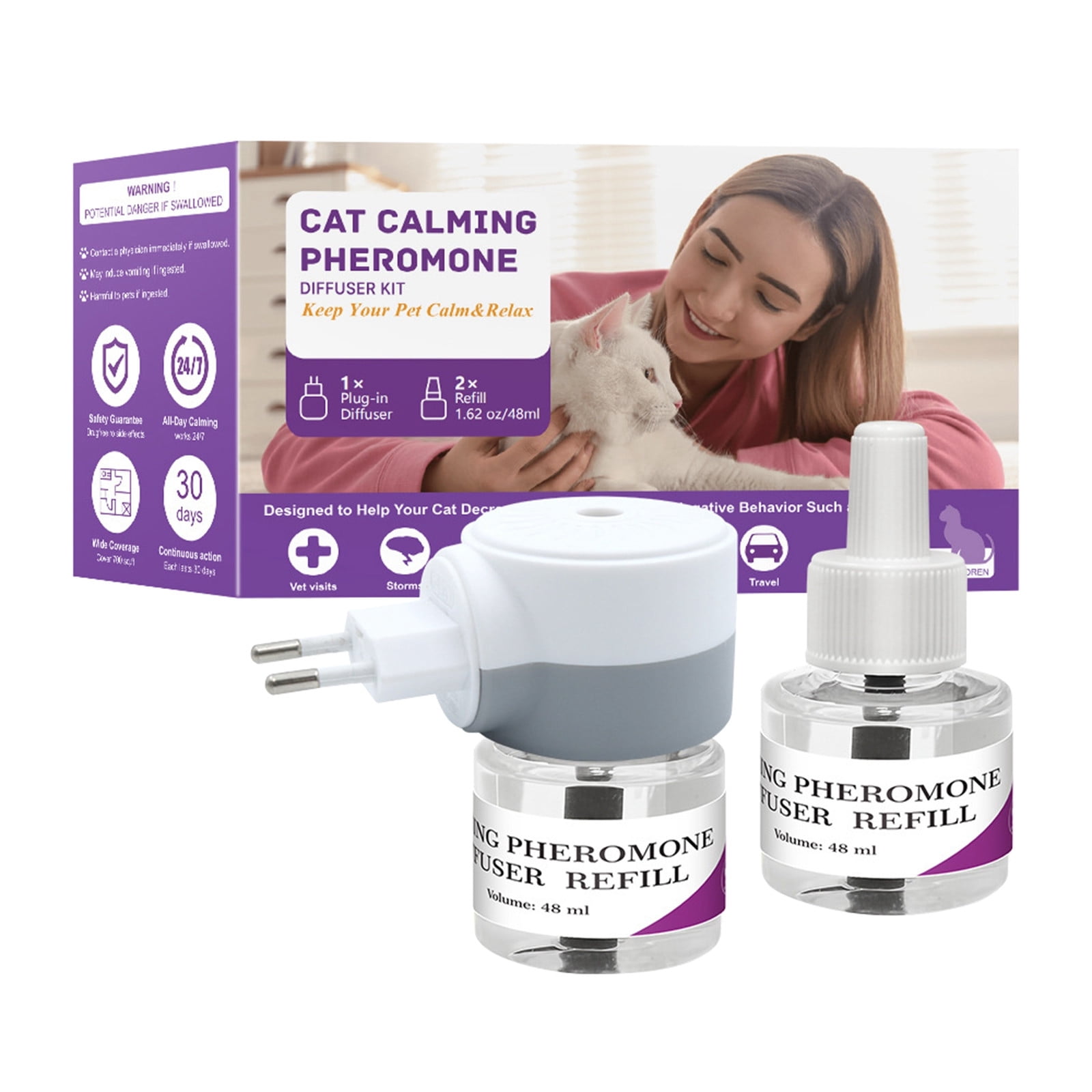 Cat Calming Pheromone Diffuser Set For Stress Relief, 2 Refill Liquid ...