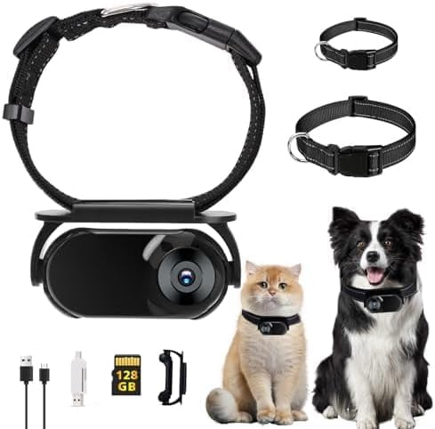 Cat Camera Collar,128GB Upgrade MSF2 360°Rotating Cat Dog Collar Camera ...