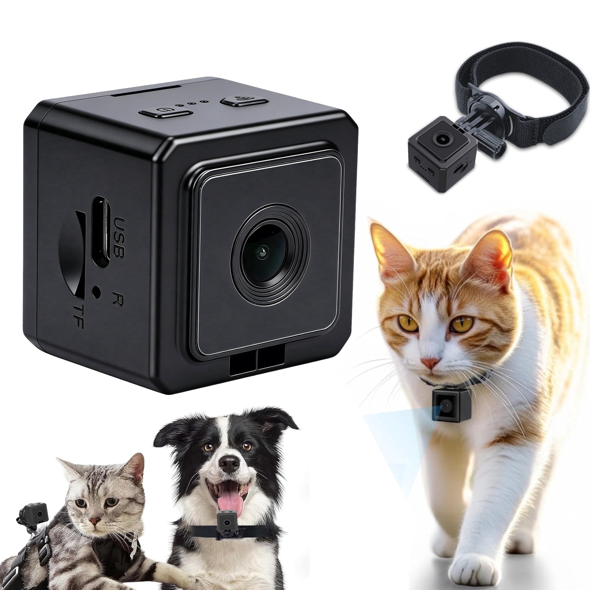 Cat Camera Collar with Video Record, 1080P Magnetic Action Camera for ...