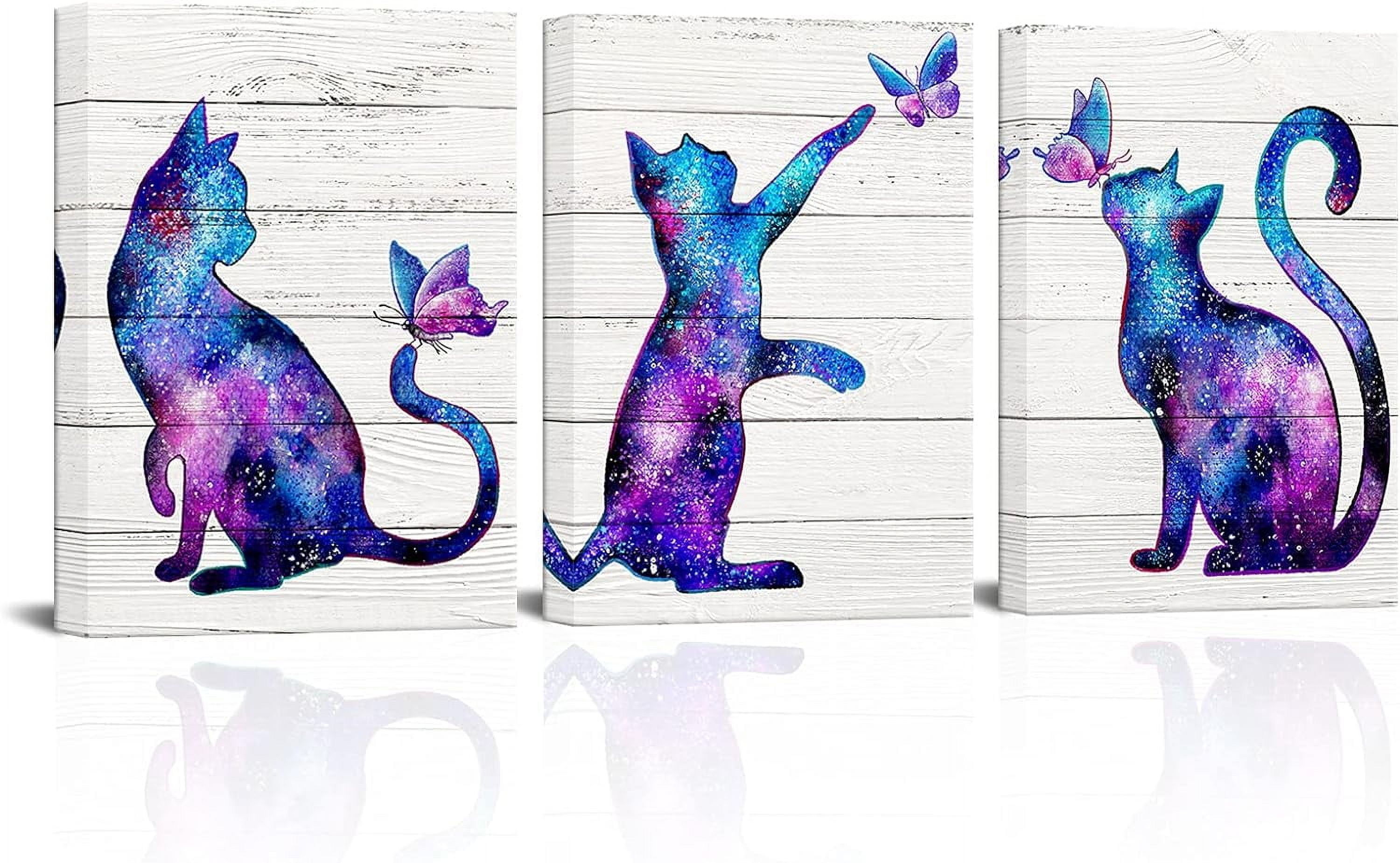 Cat Canvas wall art With Butterfly Colorful Cat Pictures Framed for ...