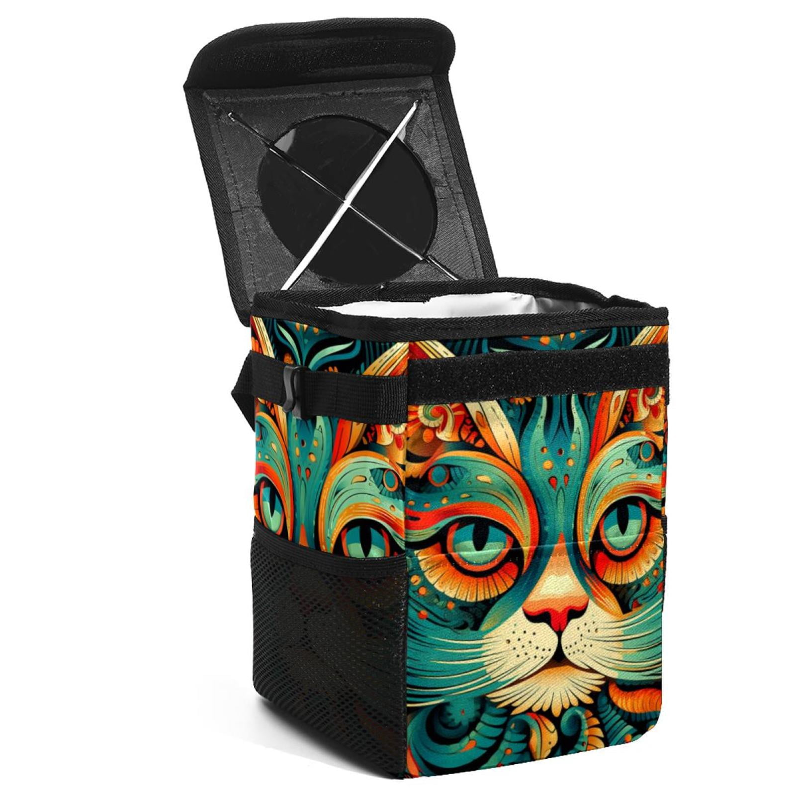 Cat Car Trash Bin - Foldable with Lid, Leak-Proof, Hanging Storage Bag ...