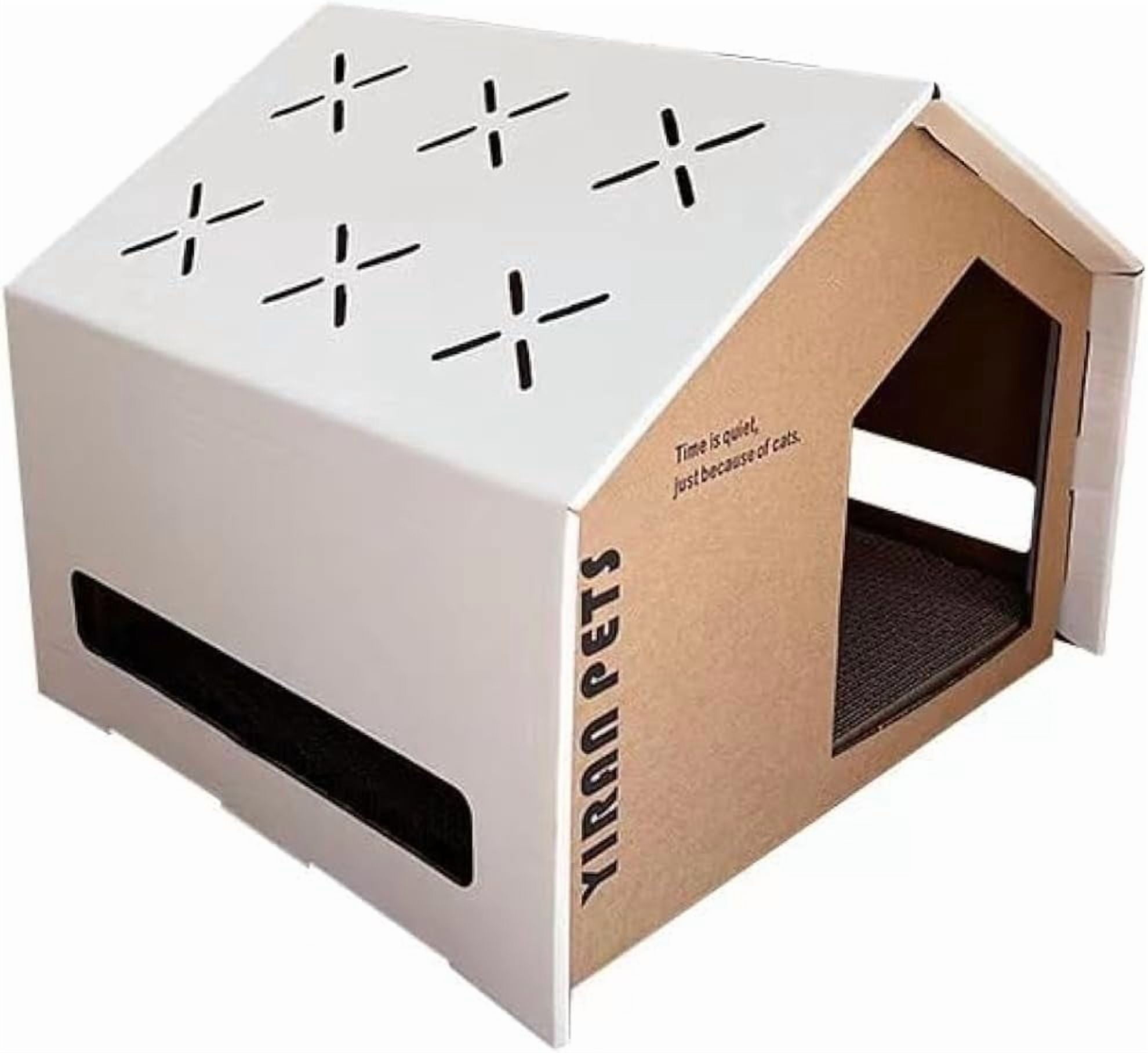 Cat Cardboard House with Scratch Pad, Cat Hideaway Playhouse with ...