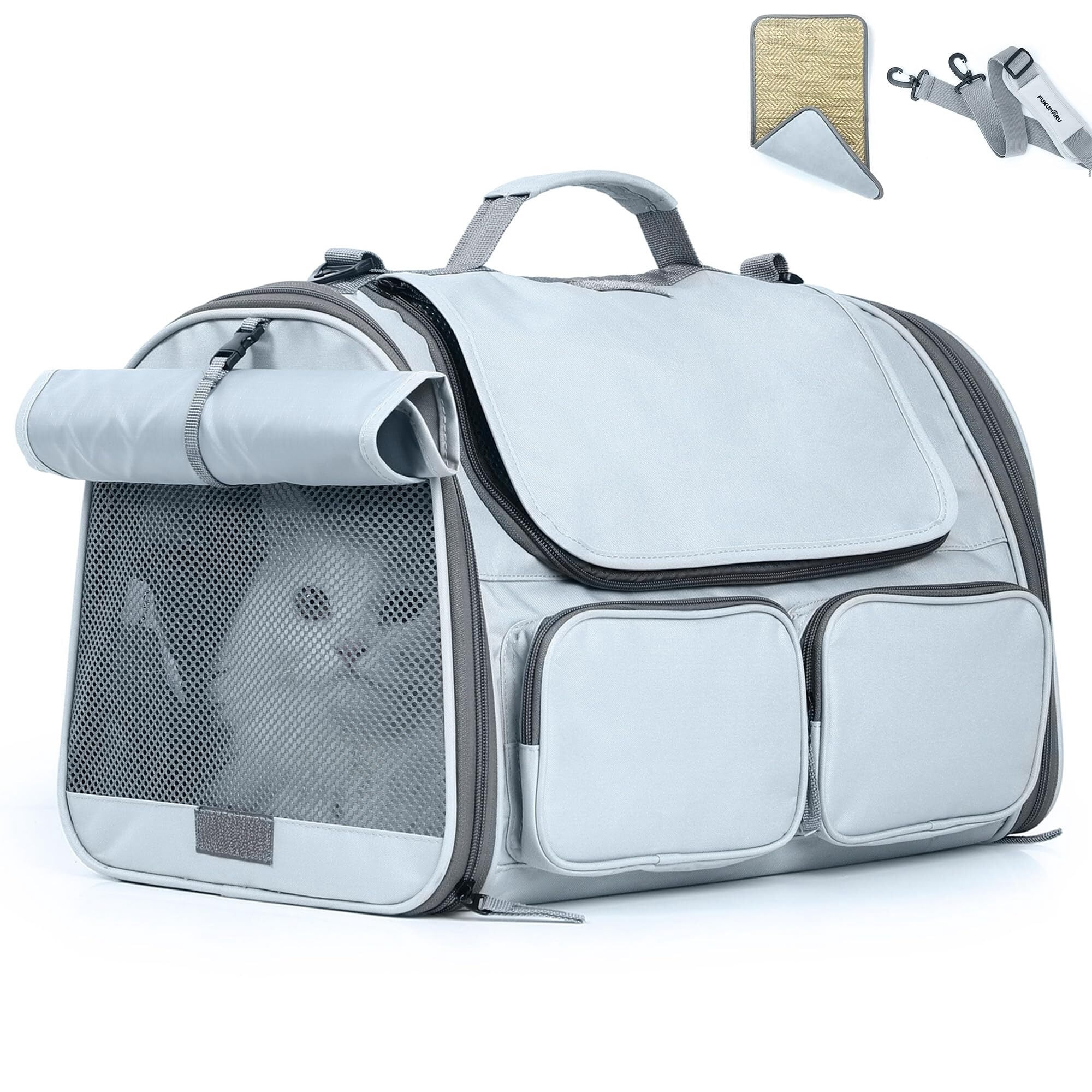 Cat Carrier, 4 Mesh Windows Small Dog Carrier, 4 Storage Pockets Cat ...