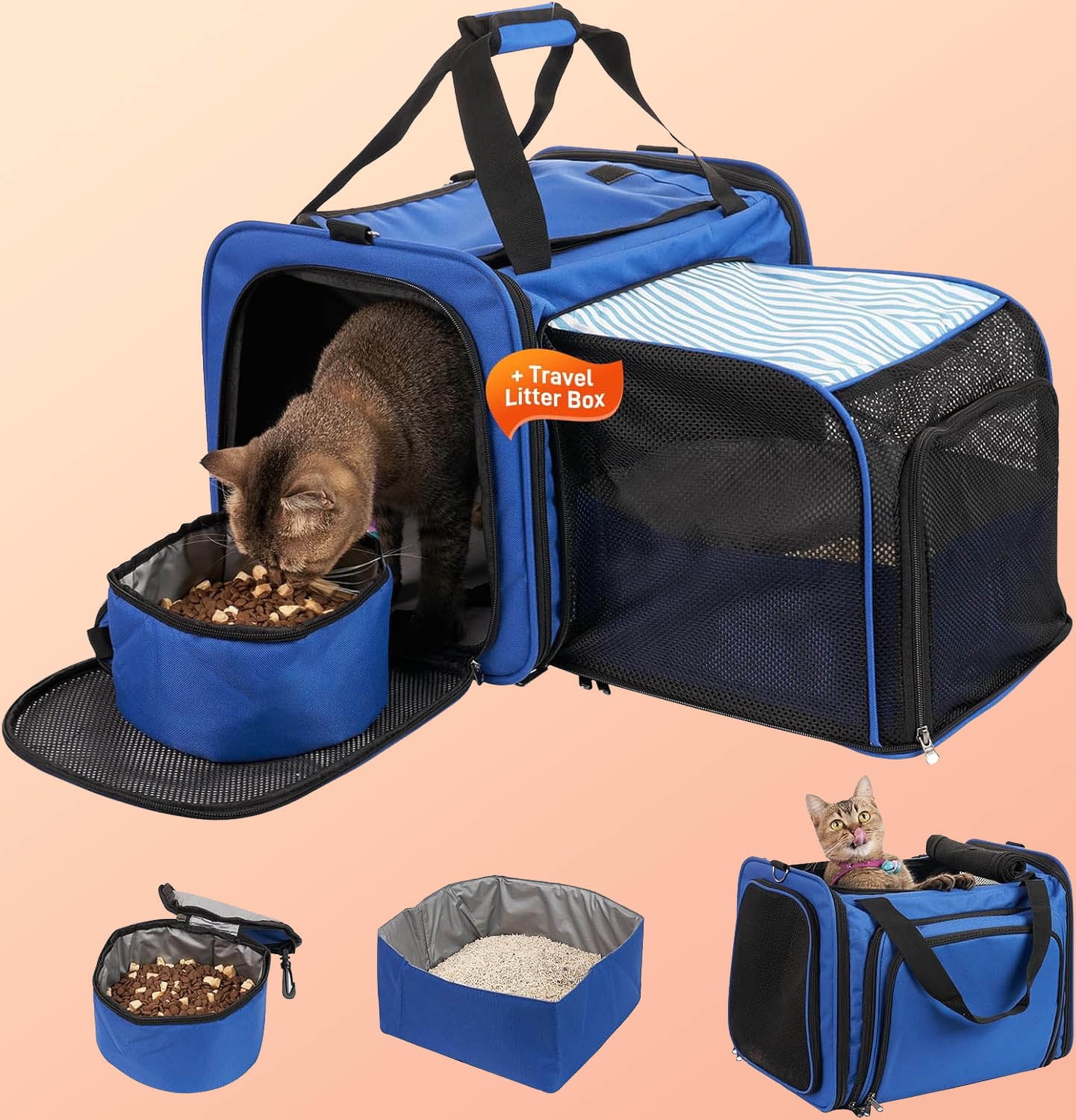 Cat Carrier with Litter Box, Expandable Travel Carrier for Car with ...