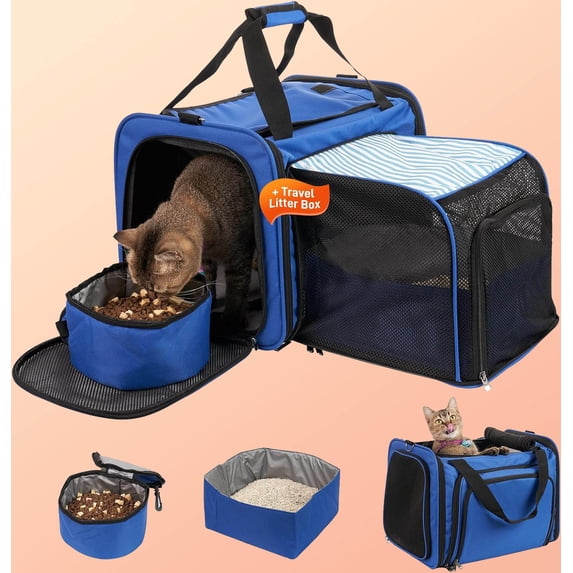 Cat Carrier with Litter Box, Expandable Travel Carrier for Car with ...