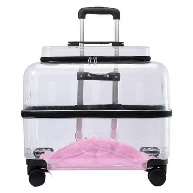Cat Carrier with Wheels Transparent Pet Carrier Cat Trolley Case with ...