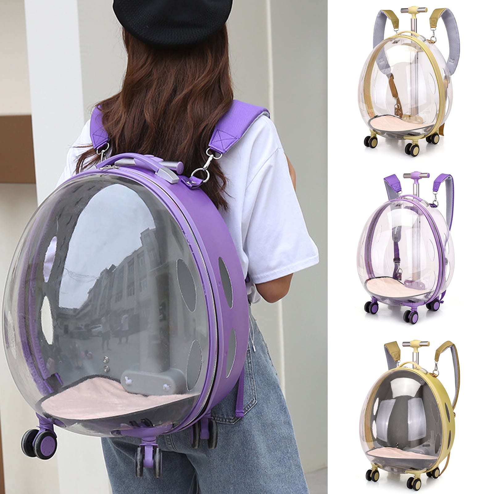 Cat Carrier with Wheels Transparent Pet Carrier Trolley Case Backpack ...