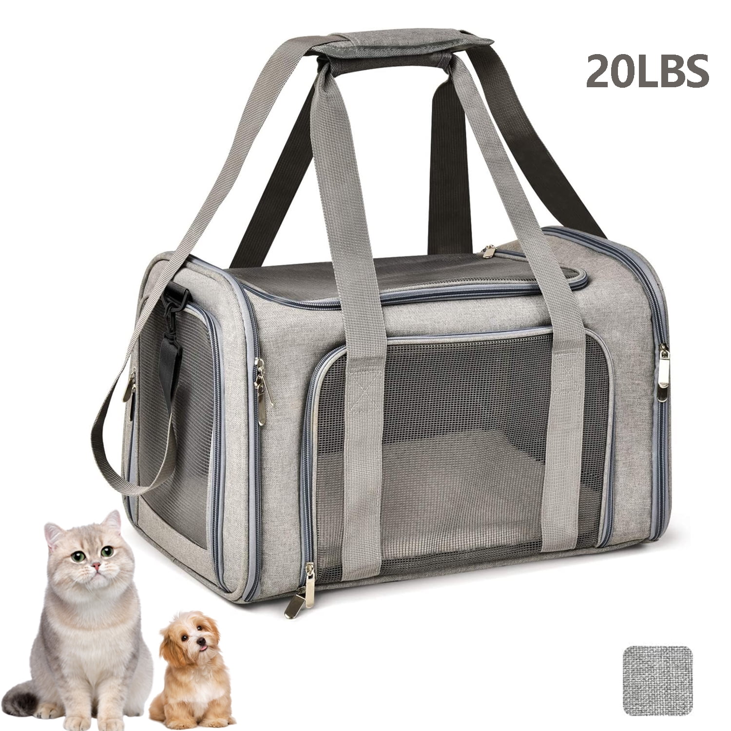 Soft-Sided Carriers for Small & Medium Cats, Dogs; Collapsible, Grey ...