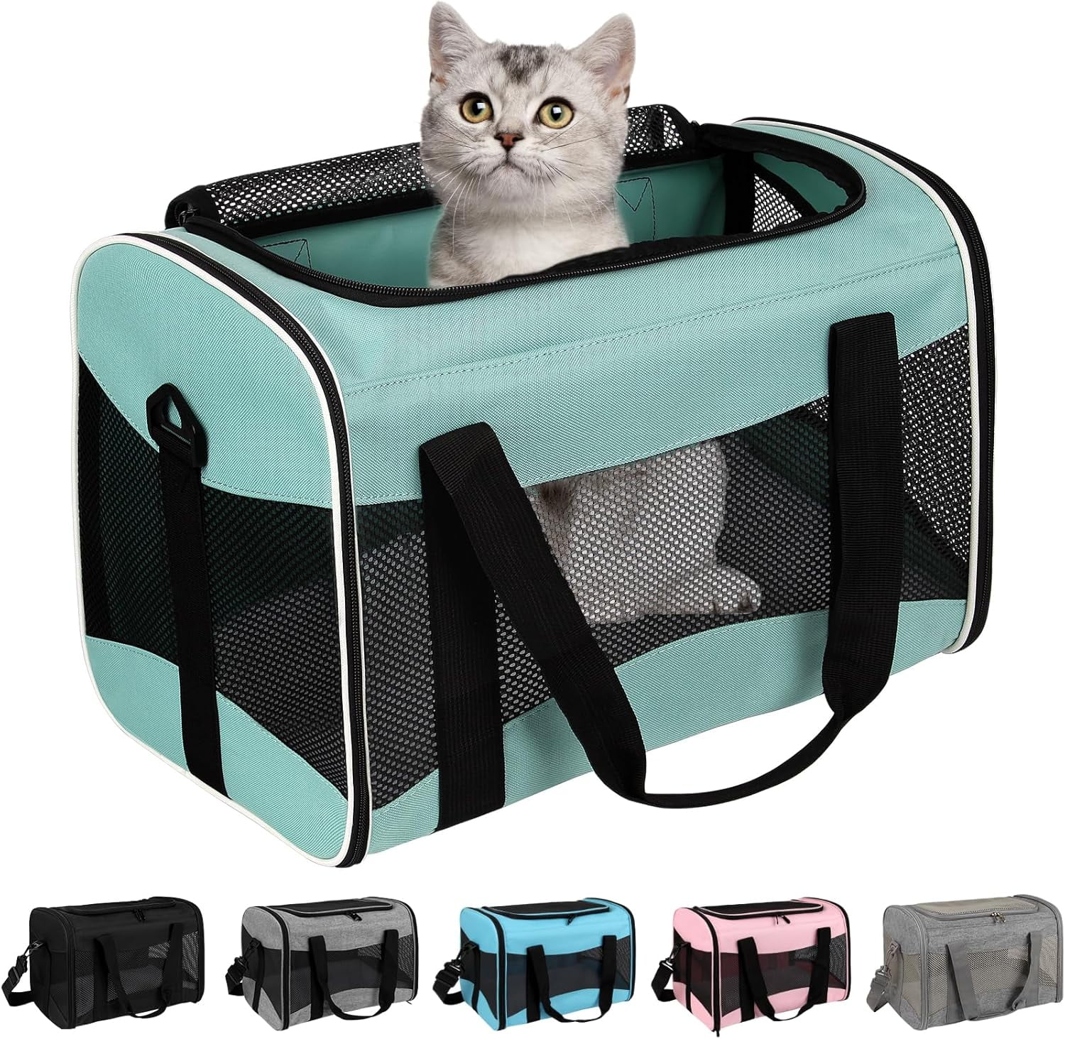 Cat Carrying Case Pet Dog Carrier Soft-Sided Cat Bag Airline Approved ...
