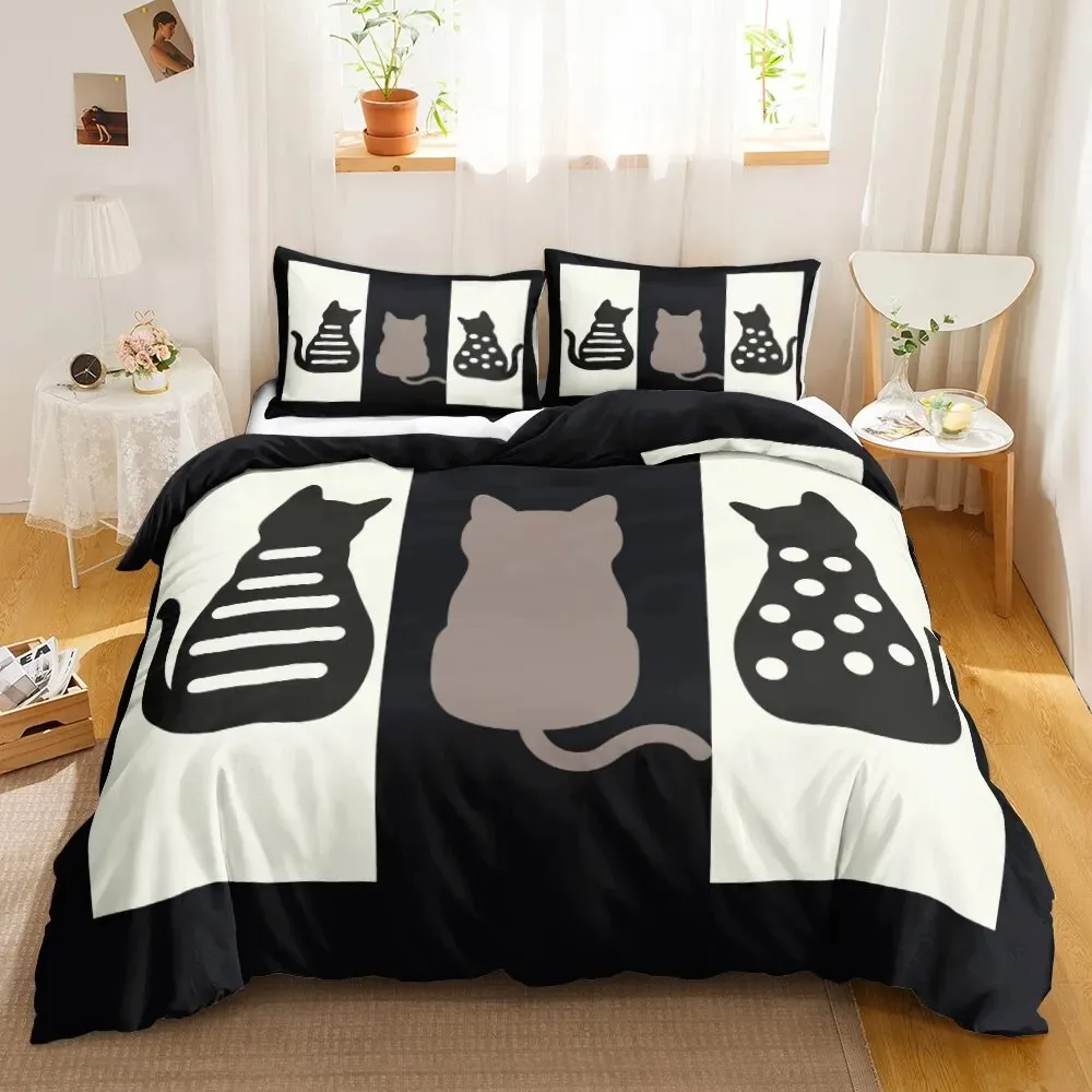 Cat Cartoon Cute Kitt Bedding Set Boys Twin Size Duvet Cover Pillowcase ...