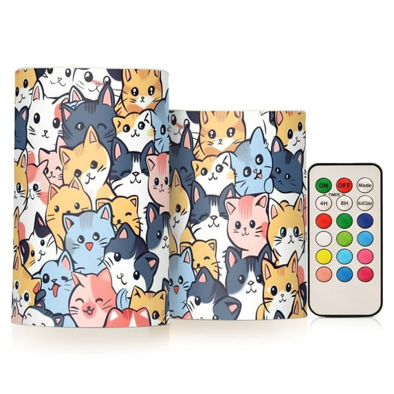 Cat Cartoon Pattern Flameless LED Candle Set with Remote, Battery ...