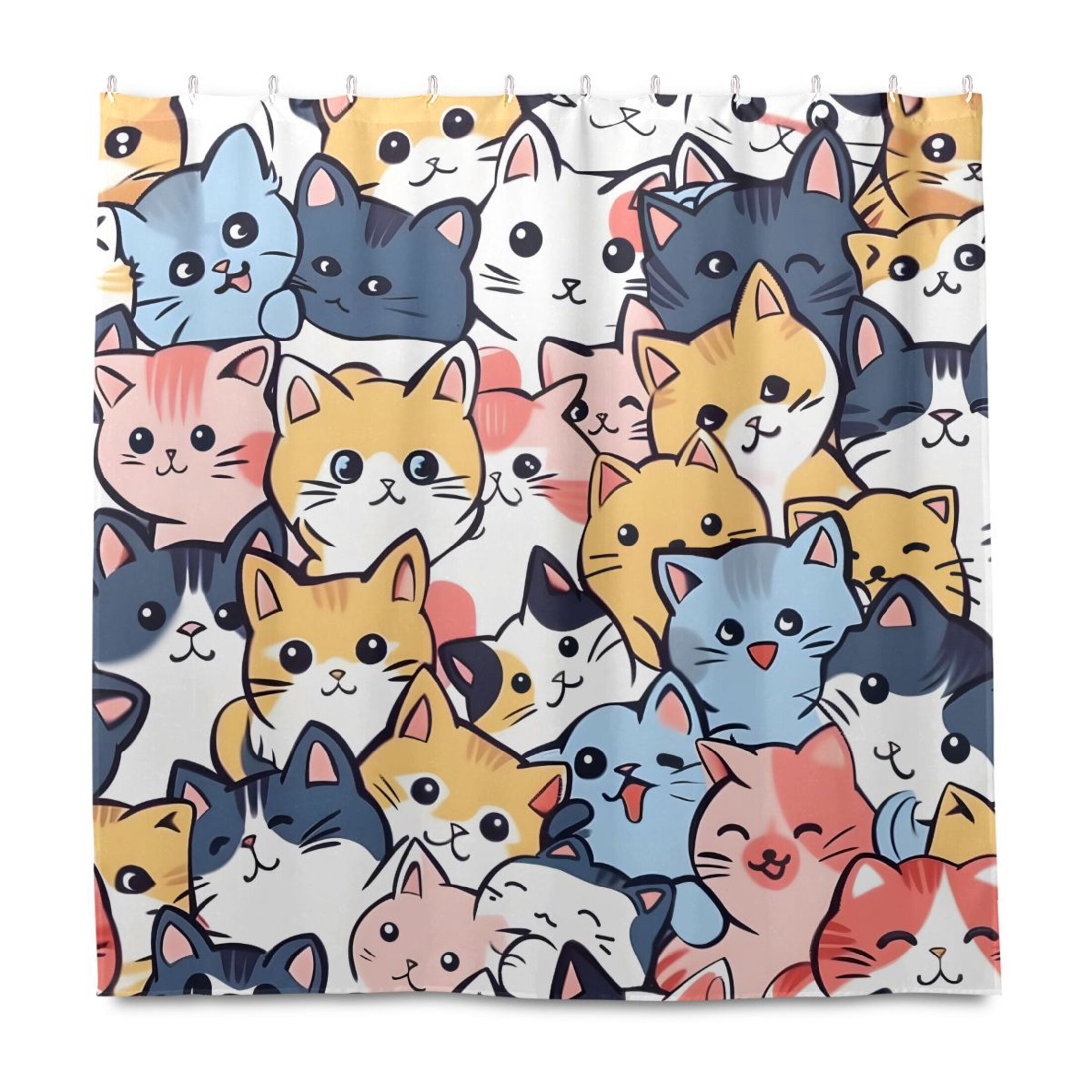 Cat Cartoon Pattern Shower Curtain Liners Waterproof 72 Inch with C ...
