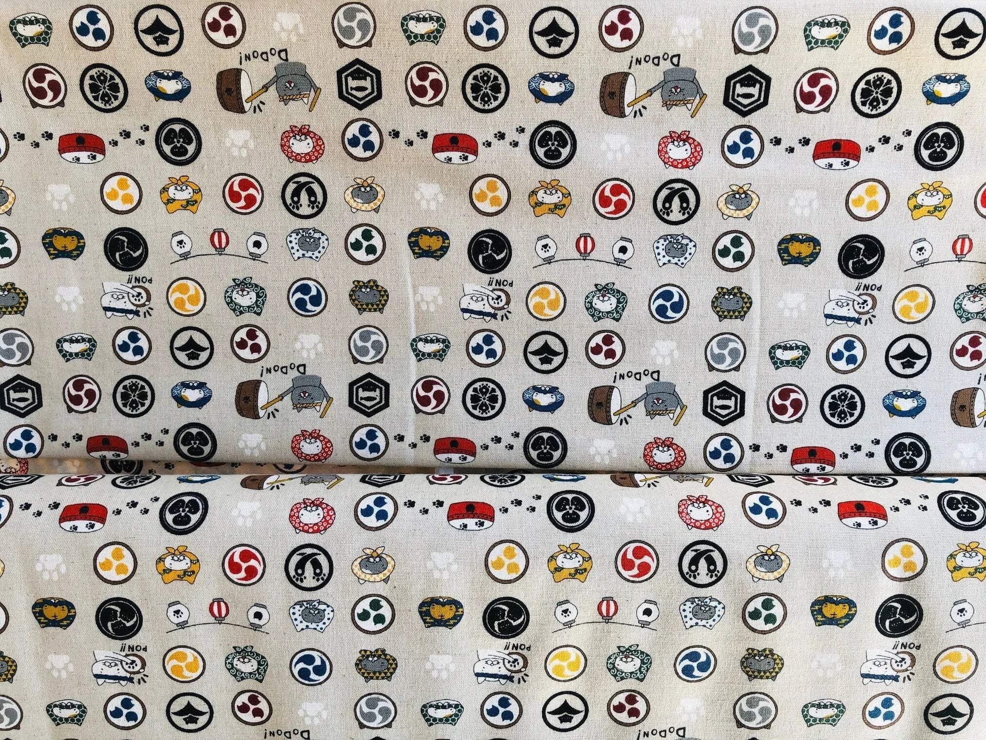 Cat Kobayashi Canvas Fabric - Kamon Neko Kawaii- Japanese Fabric-KTS ...