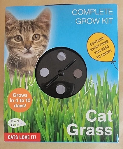 Cat Cat Grass Growing Kit -Seed Packet, Soil Disk, 1 Mini Green House ...