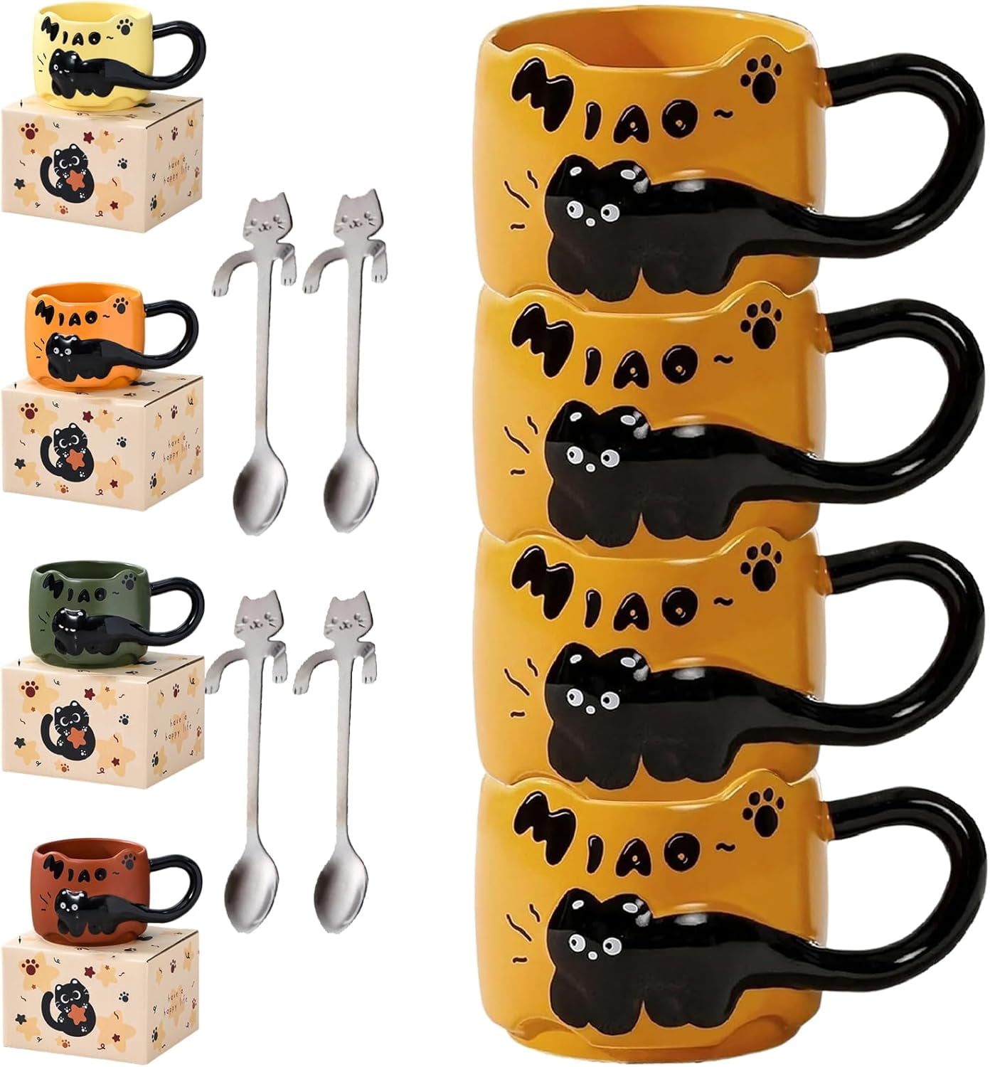 Cat Cat Stacked Cup Cute Cat Stacked Cups – Porcelain Coffee & Latte ...