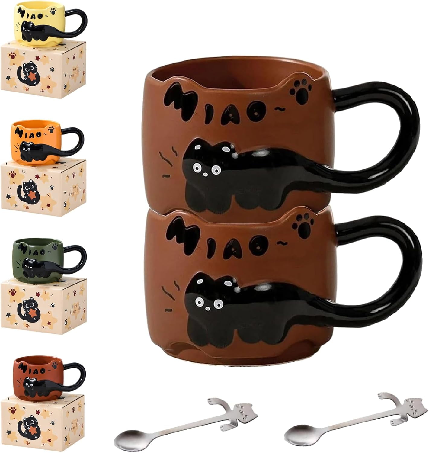 Cat Cat Stacked Cup Cute Cat Stacked Cups – Porcelain Coffee & Latte ...