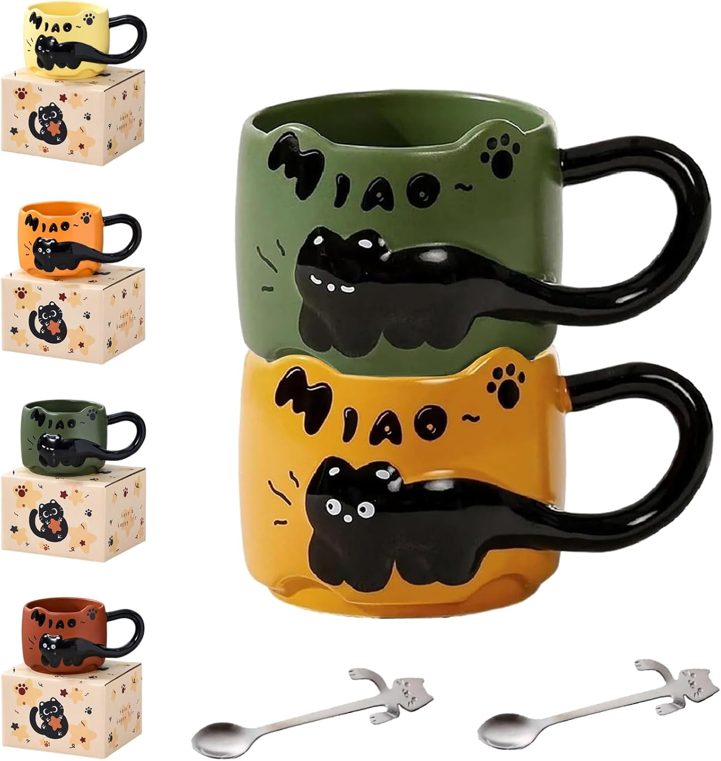Cat Cat Stacked Cup Cute Cat Stacked Cups – Porcelain Coffee & Latte ...