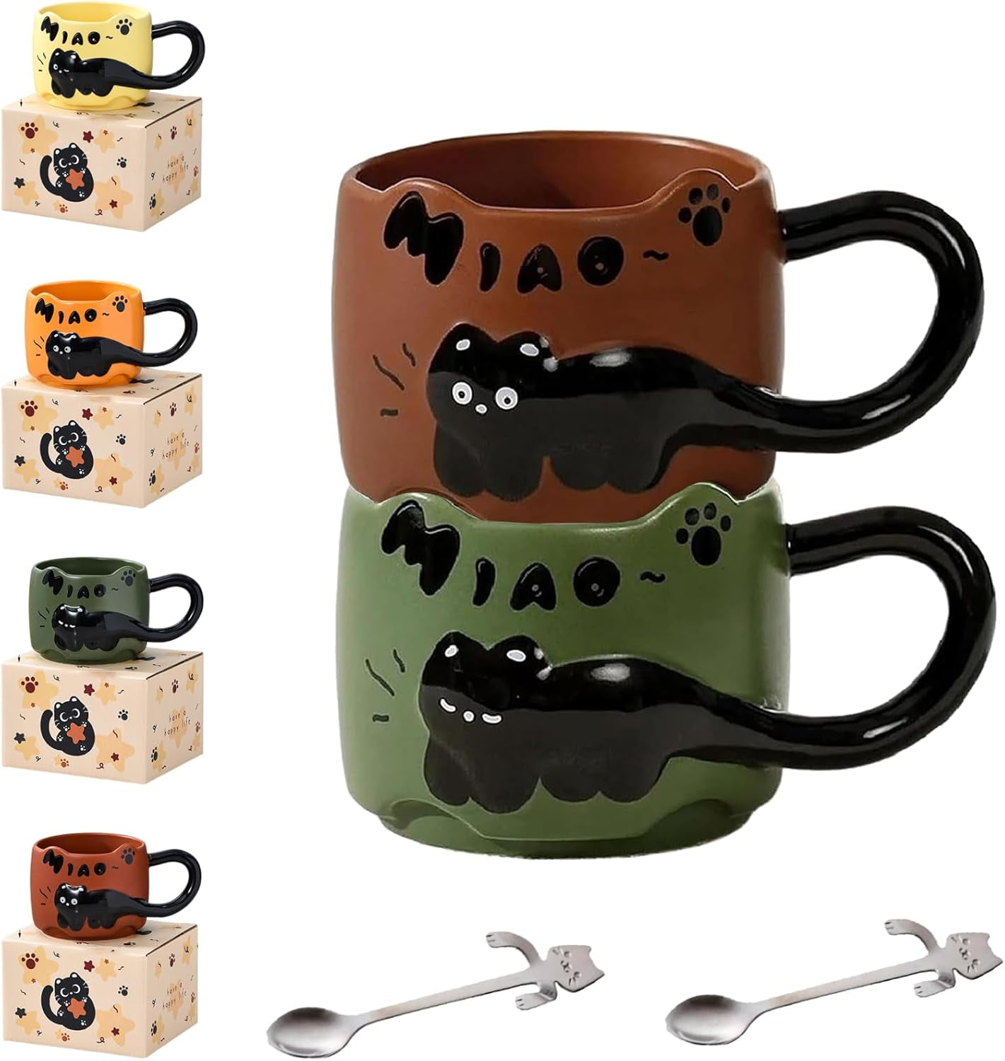 Cat Cat Stacked Cup Cute Cat Stacked Cups – Porcelain Coffee & Latte ...