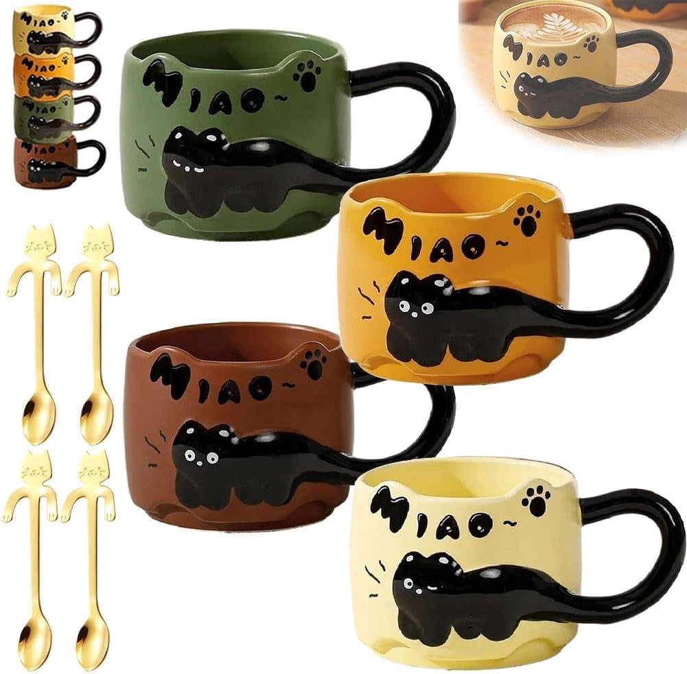 Cat Cat Stacked Cup, Cute Stackable Coffee Mugs, 4 Styles Ceramic ...